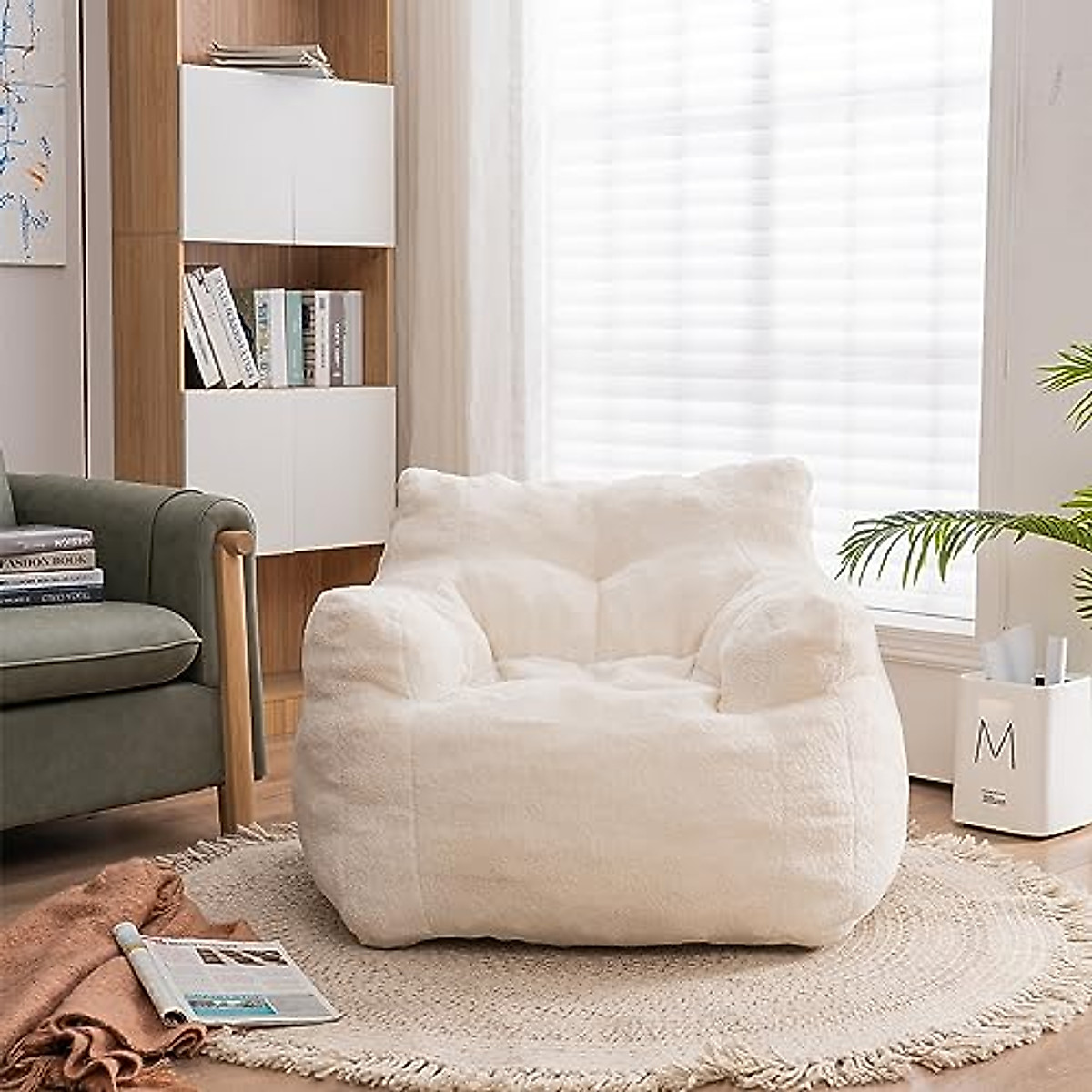 Recaceik Bean Bag Chairs, Tufted Soft Stuffed with Filler, Fluffy and Lazy Sofa, Imperial Lounger Giant Chair for Bedroom, Living Room, White