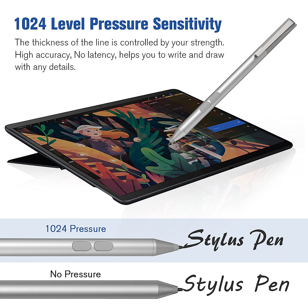 Stylus Pen with MPP Protocol (2500h Battery Life) for Microsoft Surface/HP/ASUS/Dell Touchscreen Laptops, AAAA Battery, Palm Rejection & 1024 Pressure Levels for Creators Students Doers