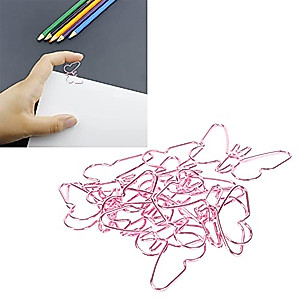 Pssopp 100Pcs Cute Paper Clips, Pink Butterflies Shape Electroplating Process Bookmark Clips for File Classification