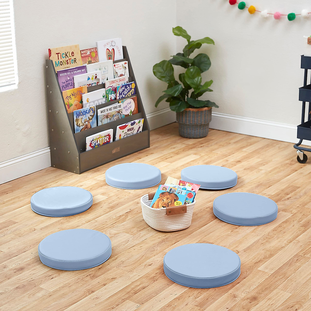 ECR4Kids SoftZone Floor Cushions with Handles, 2" Deluxe Foam, Round, Powder Blue, (6-Pack)