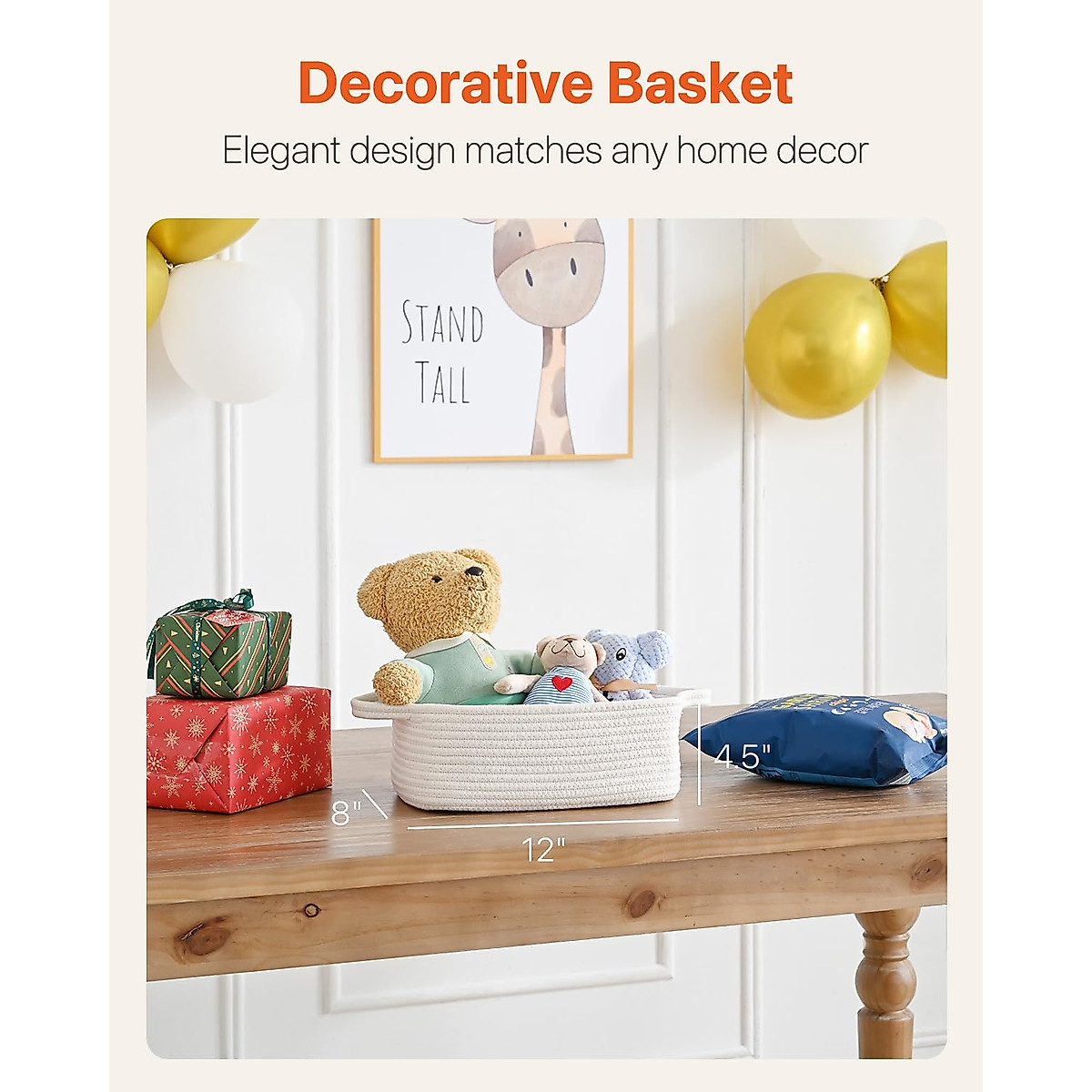 Small Woven Basket, 12 x 8 x 4.5 Inches, Small Storage Baskets for Organizing, Gift Baskets Empty, Cute Small Rope Shelf Closet Storage Bins Baskets for Shelves, Dog Toy Basket, 3 Packs, Off White