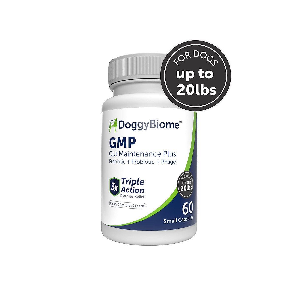 AnimalBiome Dog Probiotics - GMP Prebiotics and Probiotics - Reduce Diarrhea Flareups - for Dogs Under 20 lbs (60 Capsules) - DoggyBiome