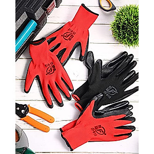 Nuogo 48 Pairs Gardening Gloves for Men Women Rubber Coated Work Gloves Garden Gloves Safety Work Gloves Construction Gloves (Red, Black)
