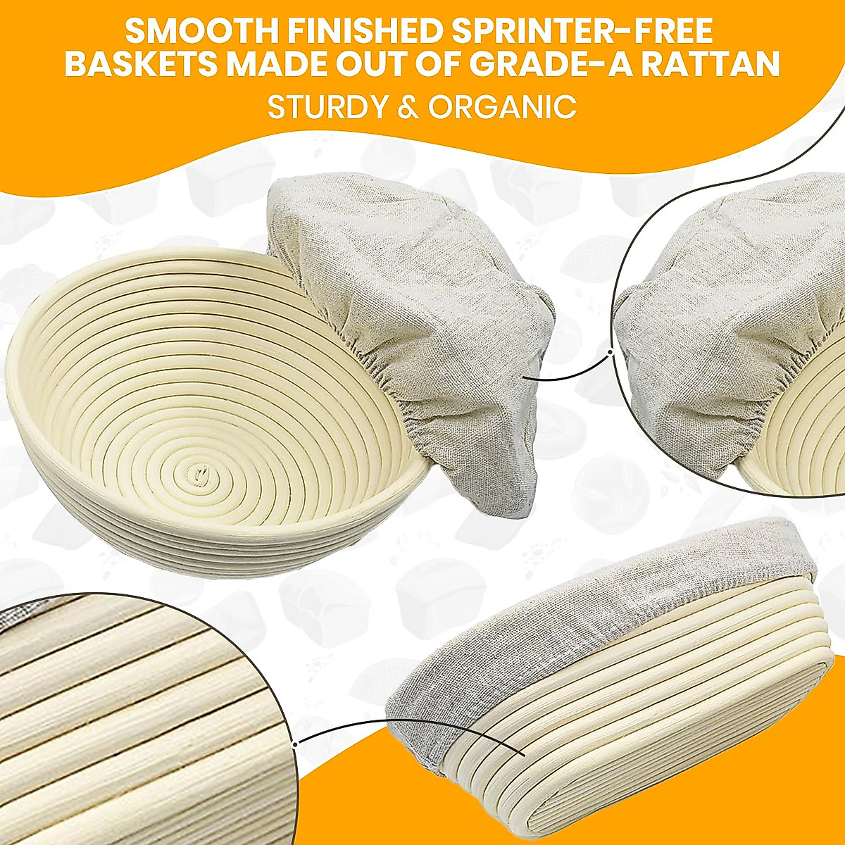 Jims Goods Bread Banneton Proofing Basket Set W/9 Inch Round & 10 Inch Oval Banneton Basket, Homemade Bread Sourdough Starter Kit W/Lame + Lame Case, Dough Scrapper & Whisk, Linen Liner (Set of 2)