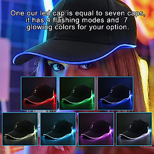 SAFEBAO Led Hat Light Up Baseball Cap with 11 Flashing Modes Glow Rave Party Hat for Festival Hip-hop Club (Black)
