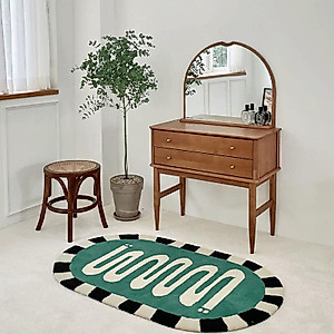 Jackcsale Oval Area Rug 39.4 x 47.2 Inches Washable Nursery Rug Kids Playmat Rug , Faux Cashmere Striped Rug for Living Room, Kitchen, Dining Room, Bedroom.