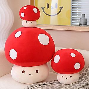 SNOWOLF Cute Mushroom Plush Toy 3D Soft Red Mushroom Plushie Pillow Kawaii Squishy Doll Stuffed Hugging Pillows Gift for Girls Kids Women Decor Christmas Valentines Party, 9.8inch