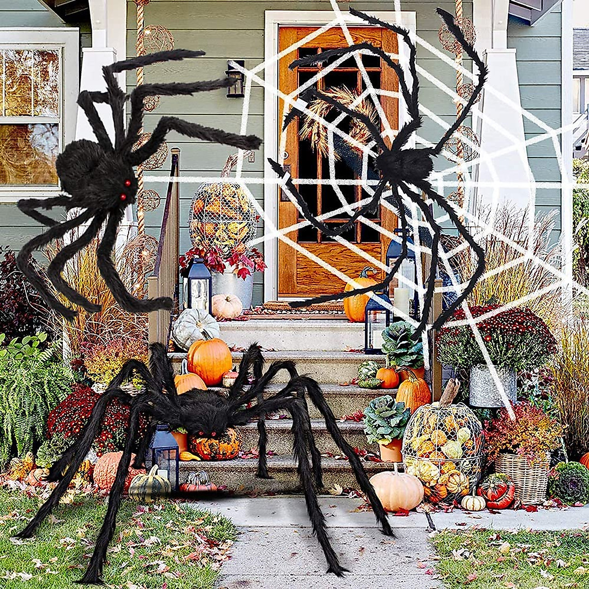 10 Pack Halloween Spider Decorations with 8 Giant Spider Halloween Spiders 400 sqft Stretch Cobwebs Spider Web 20 Small Plastic Spiders for Indoor Outdoor Halloween Decorations Yard Home Parties Décor