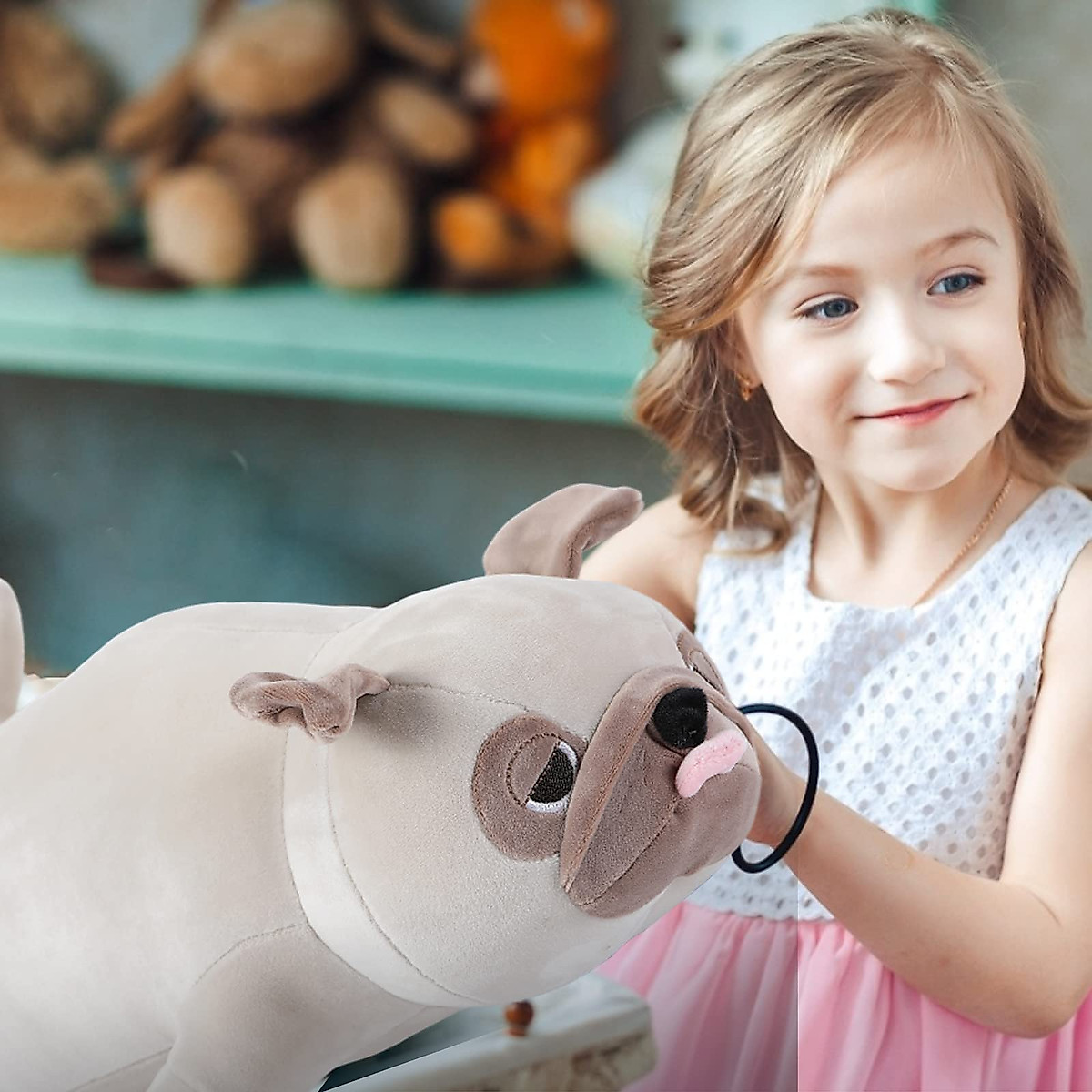 AEECASI Super Soft Pug Plush Cuddle Pillow,Cute Pug Dog Stuffed Animal,Bulldog Plushie Puppy Christmas Birthday Gift for Boys Girls Kids Toddlers,Stuffed Dog Plush Toy,19.6"