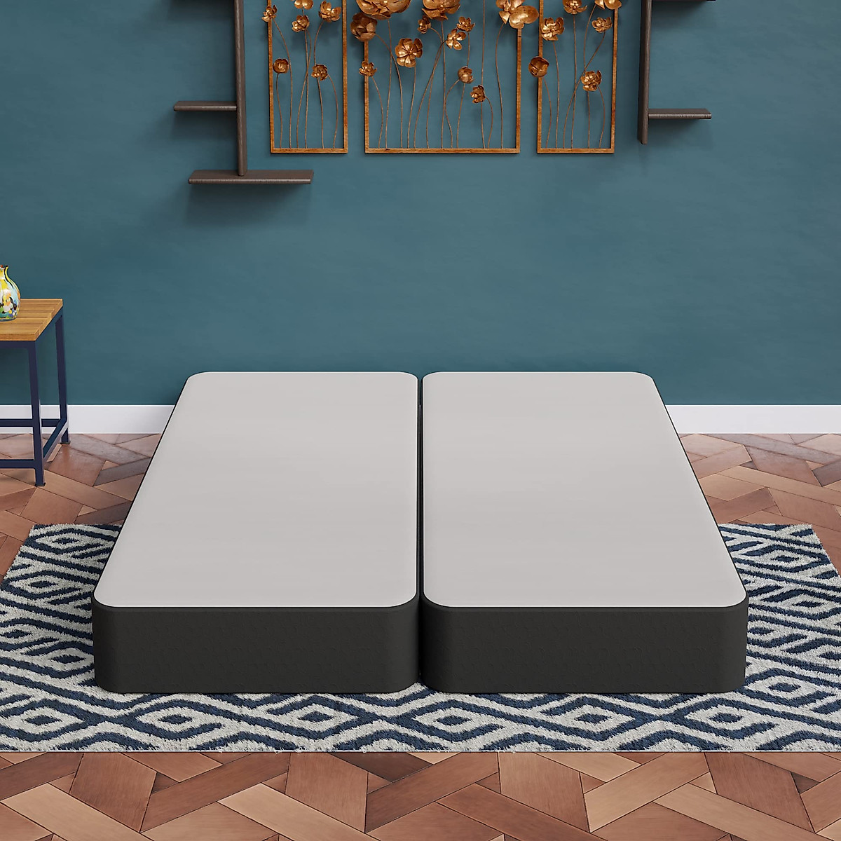 Nutan, 8-Inch Sturdy Split Box Spring for Mattress Support-Durable and Fully Assembled, Natural Wood Foundation for Queen, Black