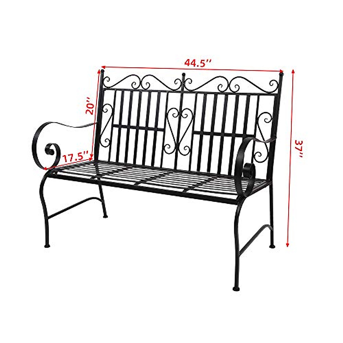 VINGLI Patio Steel Garden Bench with Black Finish, Weather Resistant Patio Metal Bench for Courtyards, Lawns, Balconies, Pools and Beaches