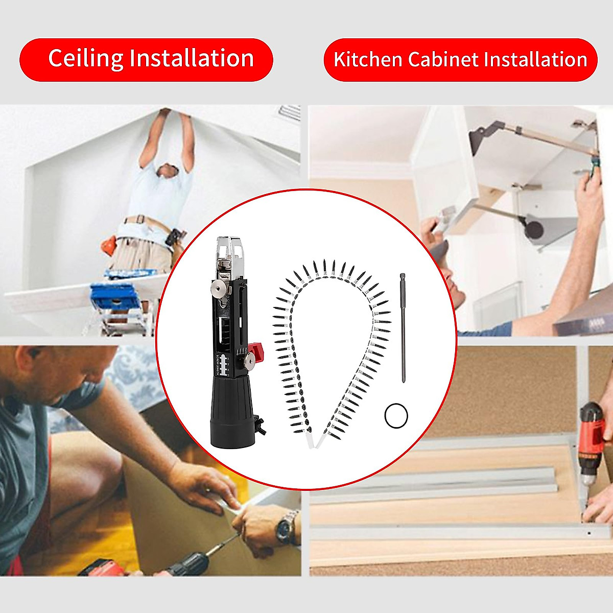 MOUMOUTEN Automatic Chain Nail Gun Adapter, Auto Feed Screw Spike Chain Screw Gun, Drywall Screw Gun for Electric Drill Woodworking Tool Cordless Power Drill Attachment