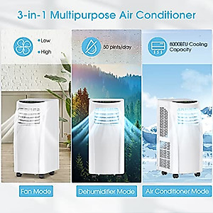 COSTWAY Portable Air Conditioners, 8000 BTU Air Conditioner Unit spaces up to 230 Sq.Ft with Remote Control Dehumidifier Function Window Wall Mount, 4 Caster Wheel, Sleep Mode and 2 Fan Speed