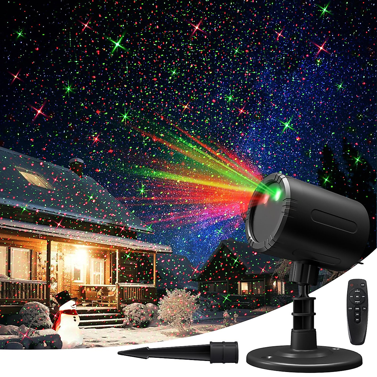aandz Christmas Projector Light,HD Dynamic Moving Red and Green Starry Projection Light with 3 Working Modes,Waterproof Holiday Decoration Projector Lights for Halloween,Xmas,Home,Garden,New Year