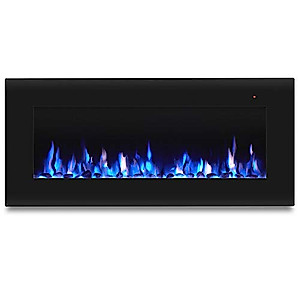 BOWERY HILL Modern 40" Wall Mounted Electric Fireplace Mantel Heater with Remote Control, Adjustable Led Flame, 1400W in Black