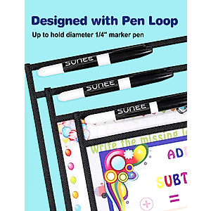 SUNEE 30 Packs Oversized Reusable Dry Erase Pocket Sleeves with 2 Rings, Black 10x14 Ticket Holders, Clear Plastic Sheet Protectors, Teacher School Classroom Supplies