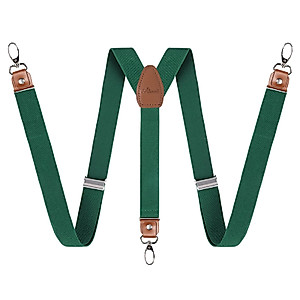 Alizeal Mens 1 Inch 3 Swivel Hooks Suspender with Leather Joint and Elastic Band-Dark Green