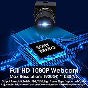 SVPRO USB Web Camera 1080P Full HD Webcam with Zoom Lens, 5-50mm Telephoto Webcam Manual Focus with Sony IMX323 Sensor, H.264 0.01lux Low Light Camera for Industrial Machine Vision,UVC Free Drive