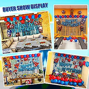 Superhero Birthday Party Decorations 72 Pack Avenger Birthday Party Supplies Large Super Hero Balloons Happy Birthday Banner Blue Background Perfect for Kids Theme Birthday and Super hero Fan Party