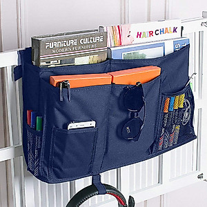 Bunk Bed Organizer, Bedside Storage Caddy Bed Storage Pocket Bedside Organizer Hanging Bunk Organizer for Camp Dorm Room Hospital Bed Rail and More (Navy Blue)