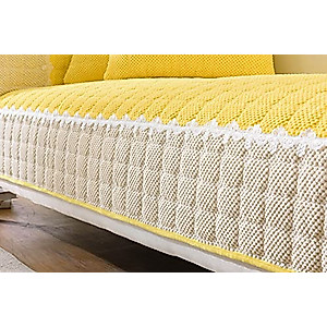 vctops Soft Corduroy Sofa Couch Cover, Plaid Sectional Couch Covers, Non-Slip Sofa Slipcover for Dogs Cats Kids(Yellow,43"x94")