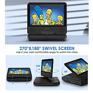 WONNIE 9.5" Portable DVD Player for Kids, Car Headrest Video Players with 7.5" Swivel Screen, 5-Hours Rechargeable Battery, Regions Free, AV in/Out, Support USB/SD Card/Sync TV