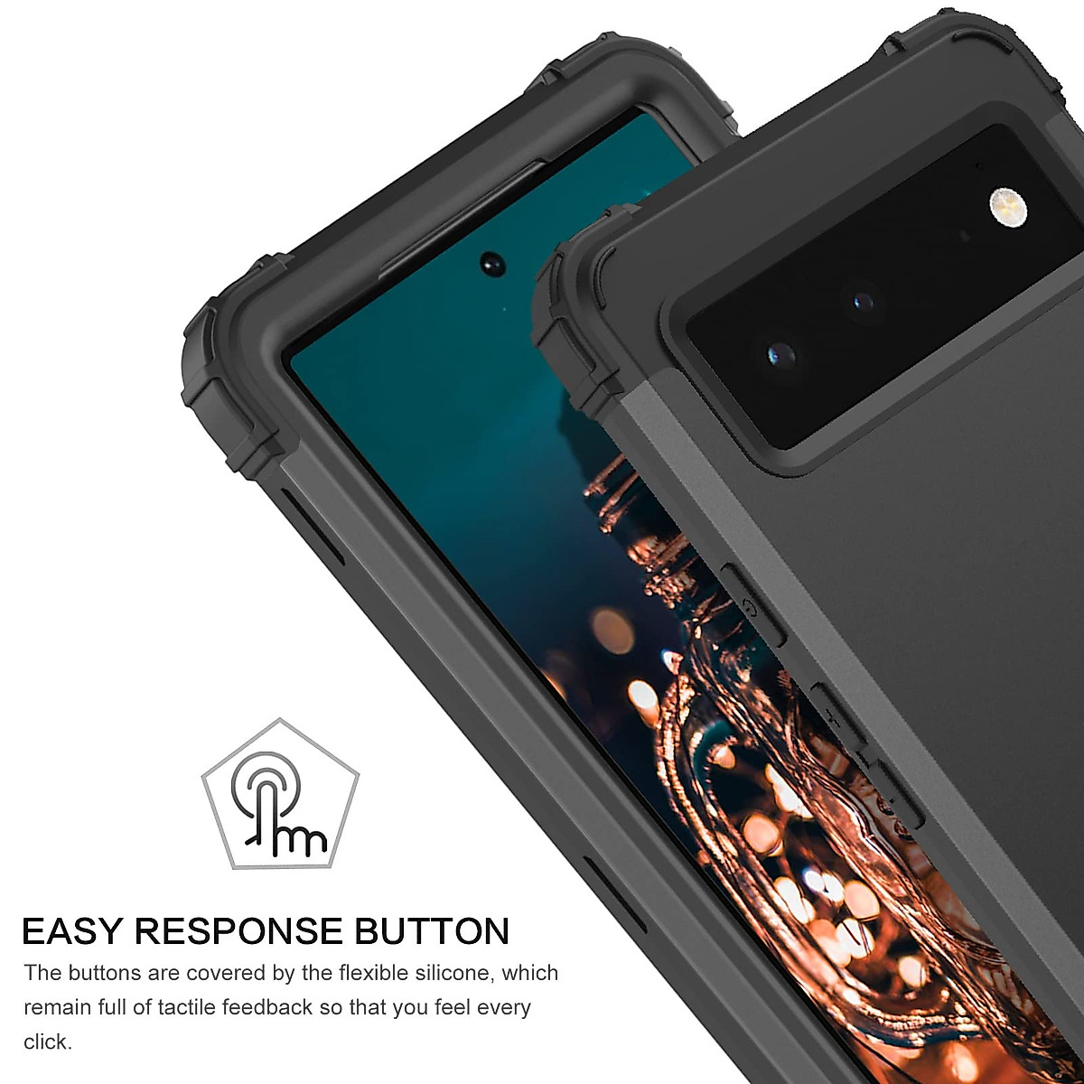 BENTOBEN Pixel 6 Case, Google Pixel 6 Case, 3 in 1 Heavy Duty Rugged Hybrid Shockproof Hard PC Cover Soft Silicone Bumper Impact Resistant Protective Phone Cases for Google Pixel 6 6.4 Inch, Black