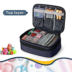 BUBM Double Layer Sewing Organizer with Detachable Dividers, Sewing Supplies Organizer for Sewing Kits (Bag ONLY), Dark Blue