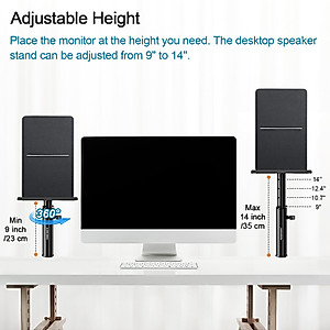 Vondynote Set of 2 Studio Monitor Stands Desktop Speaker Stands Height Adjustable 12" to 18" Speaker Stands with Desk Clamp