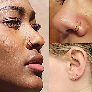 YCL&TXL Double Hoop Nose Ring for Women Surgical Steel Spiral Nose Ring Hoop for Women Nose Piercing Jewelry 8mm (Black,silver)