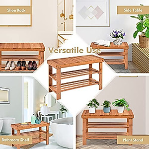 COSTWAY Bamboo Shoe Rack Bench 3-Tier Free Standing Wood Shoe Storage Organizer Shelf Holder Home Entryway Hallway Furniture Eco-Friendly (Natural)