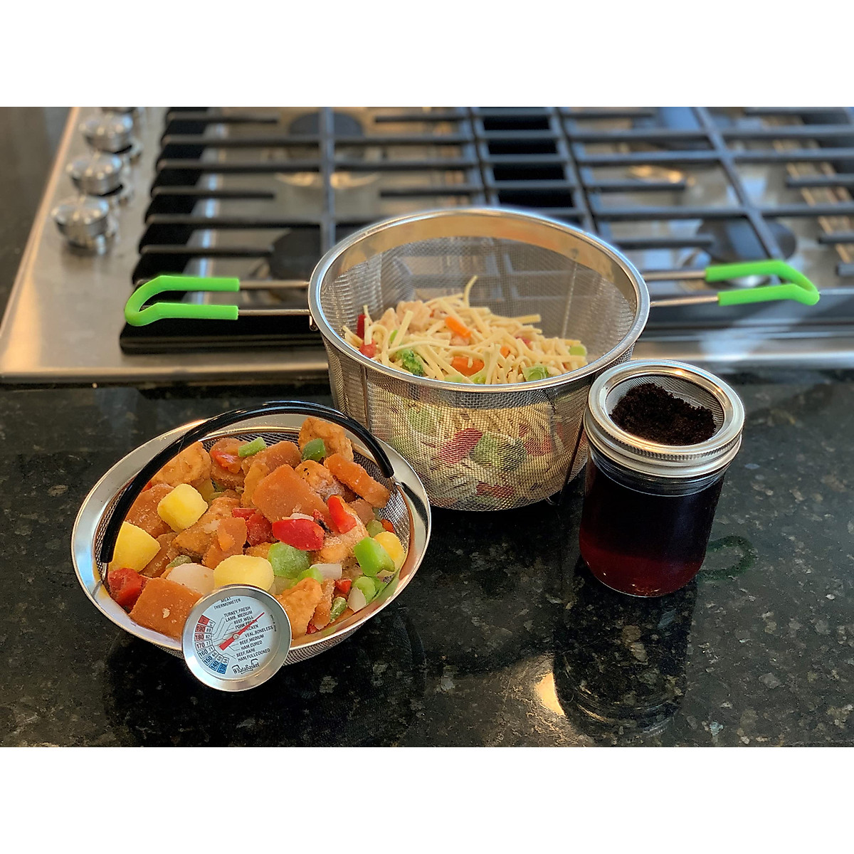 Steamer Basket for Instant Pot Accessories 6 qt or 8 quart - 2 Tier Stackable Fine Mesh 304 Stainless Steel Strainer Basket - Silicone Handle - Vegetable Steamer Insert, Egg Basket, Pasta Strainer