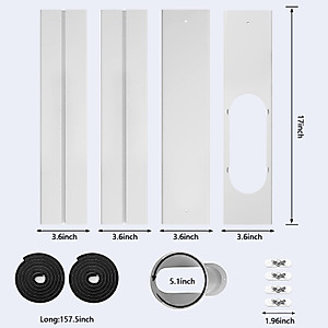 habibee Portable Air Conditioner Window Vent Kit Adjustable AC Window Vent Kit with Window Seal Sliding Air Conditioner Window Kit for Exhaust Hose with 5.1Inches Diameter