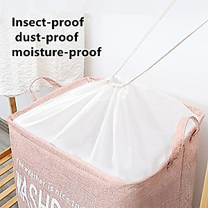 Shellconch Foldable Storage Bin Basket Laundry Basket，Foldable Fabric Storage Bin With Drawstring Cover。Dirty Clothes Hamper for Bedroom.（16.5L x 12.6W x 21.6H） (Blue), L 16.5in * W 12.6in * H 21.6in