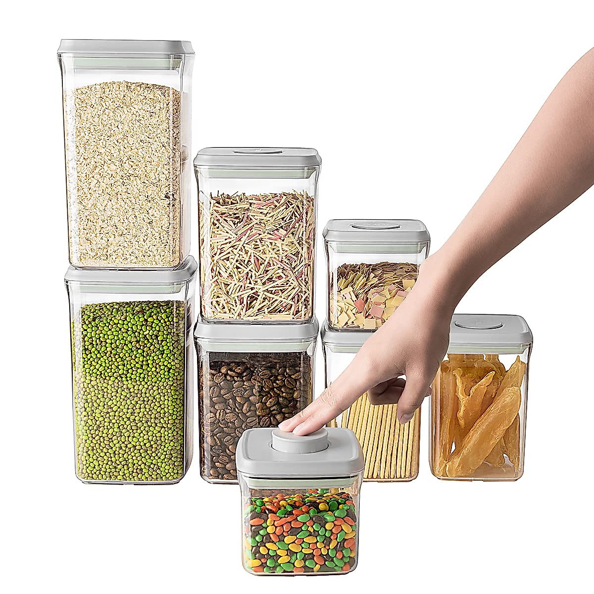 Airtight Food Storage Containers Set-8 PCS POP Open Kitchen Canisters with lids,BPA Free, Kitchen Pantry Organization Stackable Containers for Bulk Food, Cereal,Snack, Sugar, Pet Food Storage