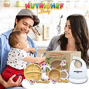 NutriChef Round Bamboo Baby Plate, Star Set with Bib