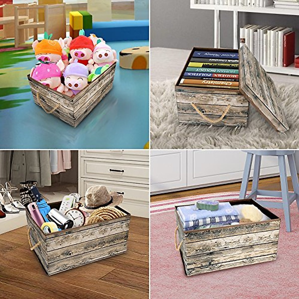 Livememory Storage Bins with Lids - 3 Pack, Decorative Storage Boxes with Lids and Handles