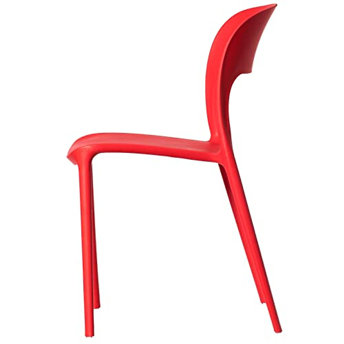 Fabulaxe Modern Plastic Outdoor Dining Chair with Open Curved Back, Red Set of 4