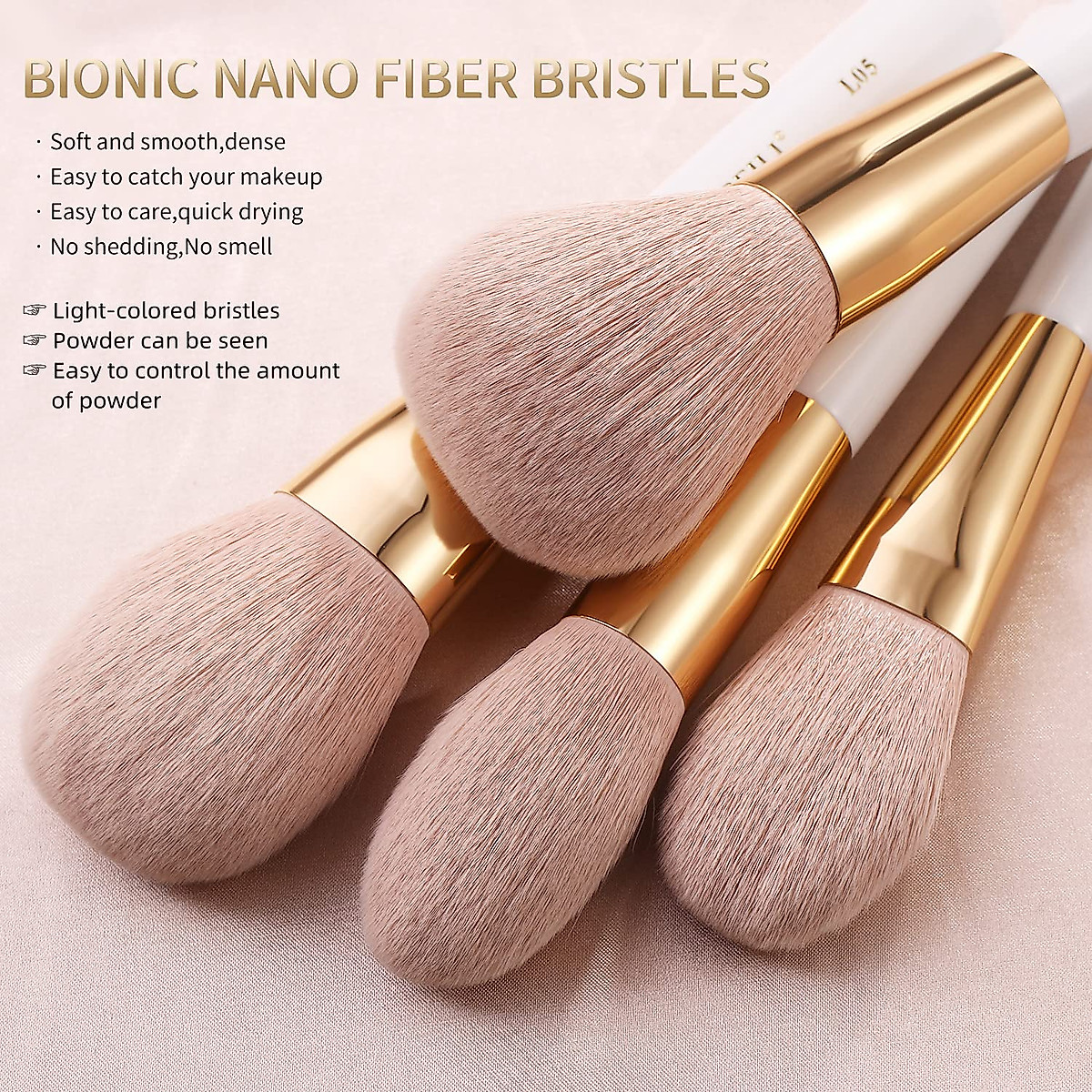 BEILI Makeup Brushes Set 30Pcs Professional Makeup Brush Premium Pink Vegan Synthetic Kabuki Foundation Blending Brush Face Powder Blush Concealers Eye Shadows Make Up Brush Set (White/Rose Golden)