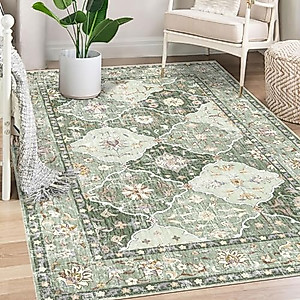 Boho Vintage Area Rugs 5×7 Washable Non-Slip Traditional Green Carpet for Living Room Bedroom Dining Room Farmhouse