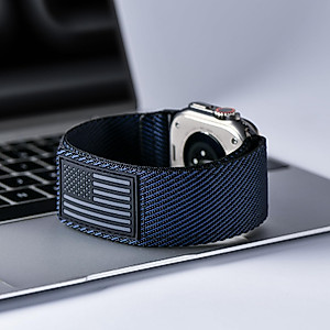 Tefeca Fortitude Series USA Flag Ultrawide Band Compatible with Apple Watch Ultra 2/Ultra 49mm, Series 10 46mm, Series 9/8/7 45mm, SE2/SE/6/5/4 44mm(Onyx, M/L for 49mm/46mm/45mm/44mm)