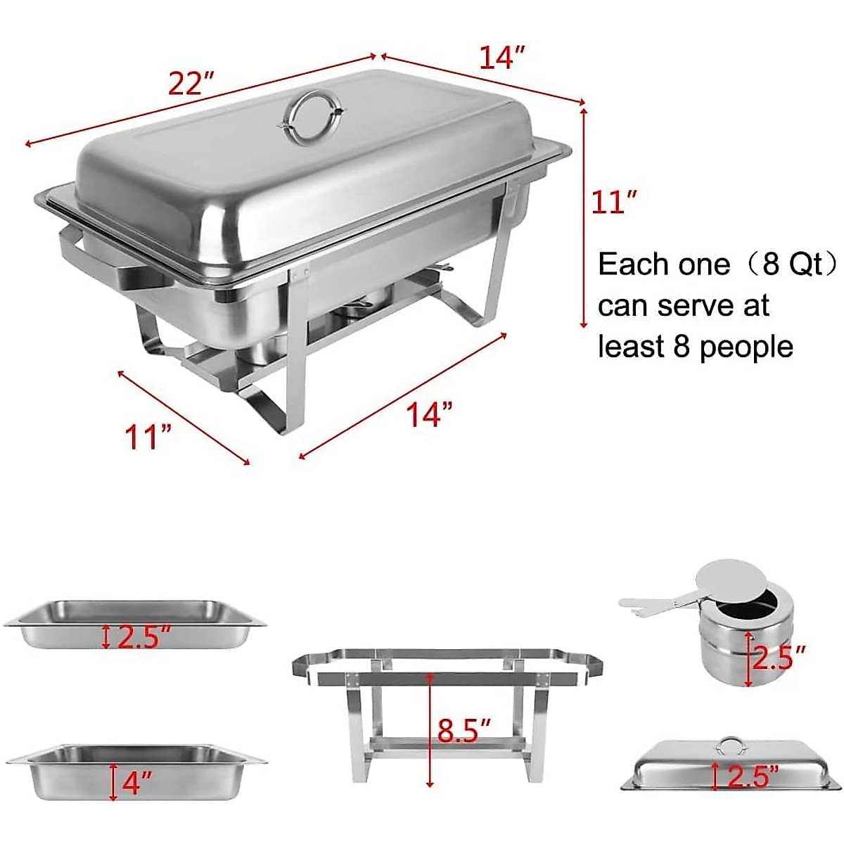 ROVSUN Chafing Dish Buffet Set,4 Rectangular + 2 Round Stainless Steel Chaffing Dishes Silver,Catering Warmer Set Food Warmer with Thick Stand Frame,Food Pans for Wedding Parties Buffets