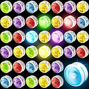 50 Pieces Yo Yo LED Light Up Responsive Ball Plastic Auto Return Yo Yo with Light Entertaining Toy Gifts for Beginner Boy Girl Children Birthday Party Favors, Random Colors