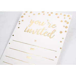 50 Pack Invitation Card - Elegant Greeting Cards ‘’You Are Invited’’ In Gold Foil Letters – For Wedding, Bridal Shower, Baby Shower, Birthday Invitations - 52 Kraft Envelopes Included - 4" x 6"