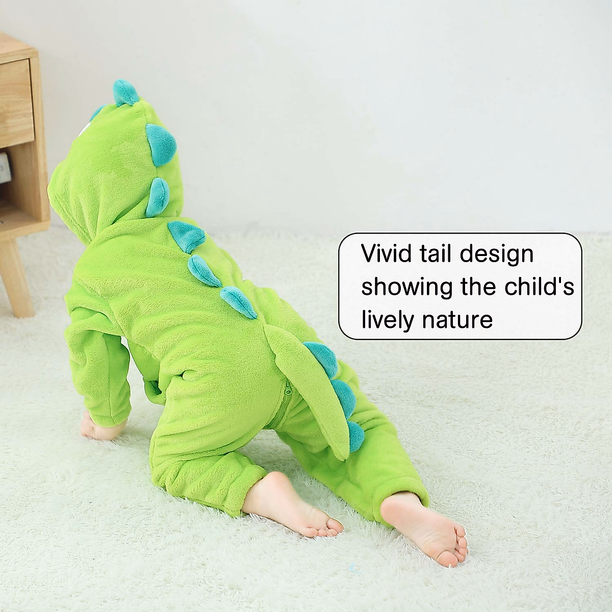 LOLANTA Boys Girls Dinosaur Costume Bodysuit Flannel Toddler One Piece Jumpsuit Kids Gifts (Green, 6-7 Years)