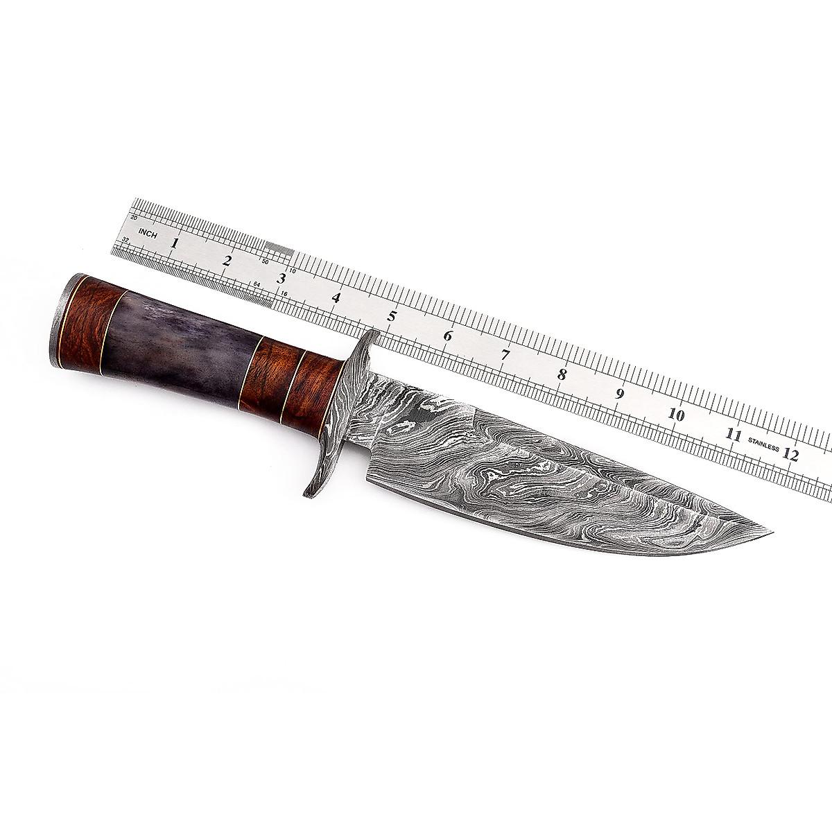 HANDCRAFT GOODS Handmade Hunting Fixed Blade Bowie Knife with Leather Sheath Damascus Steel For Outdoor Knifes- CROWN