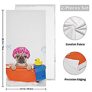 DOMIKING Decorative Hand Towels for Bathroom - French Bulldog Cotton Guest Towel Set of 2 Absorbent Fingertip Towel for Hotel Gym Sports Bathroom