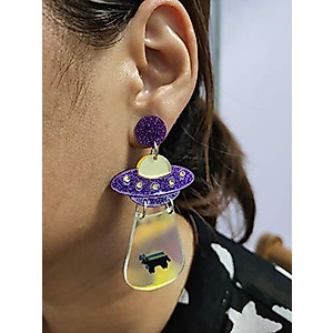 ASKANA Women`s Fashion and Fun Acrylic Big Cute UFO Aliens Cosmos and Space Drops Stud Earrings