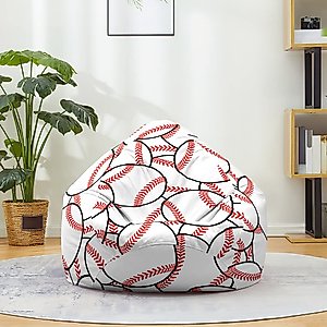 Lukery 3D Baseball Stuffed Animal Storage Bean Bag Chair Cover for Kids and Adults, Stuffable Beanbag (No Filler) Living Room Washable Bean Bag Lazy Sofa (XL/39.4x47.2'',White)