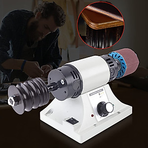 Pattosaey Leather Polisher Sander 110V Leather Burnishing Machine with 2 Polishing Wheels and 2 Wrench 4 Belts Edge Grinding Machine for Tanned Leather